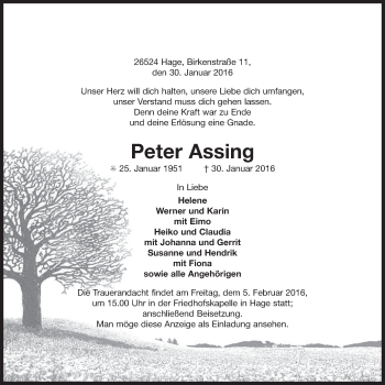 Traueranzeigen von Peter Assing | OK-Trauer.de