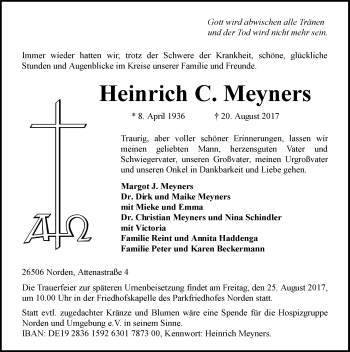 Traueranzeigen von Heinrich C. Meyners | OK-Trauer.de