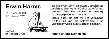 Traueranzeigen von Erwin Harms | OK-Trauer.de