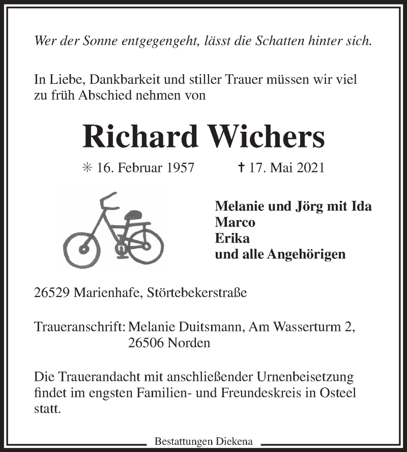 Traueranzeigen von Richard Wichers | OK-Trauer.de