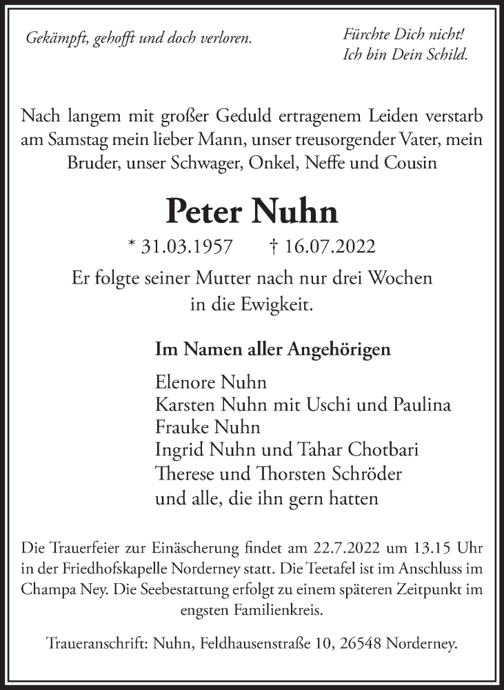 Traueranzeigen von Peter Nuhn | OK-Trauer.de