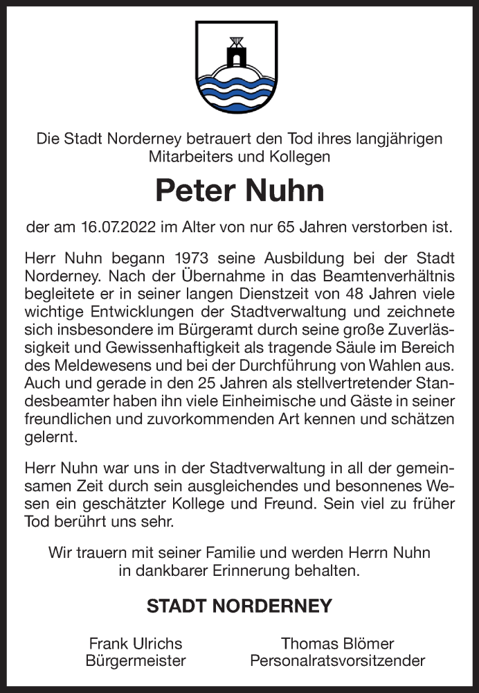 Traueranzeigen von Peter Nuhn | OK-Trauer.de
